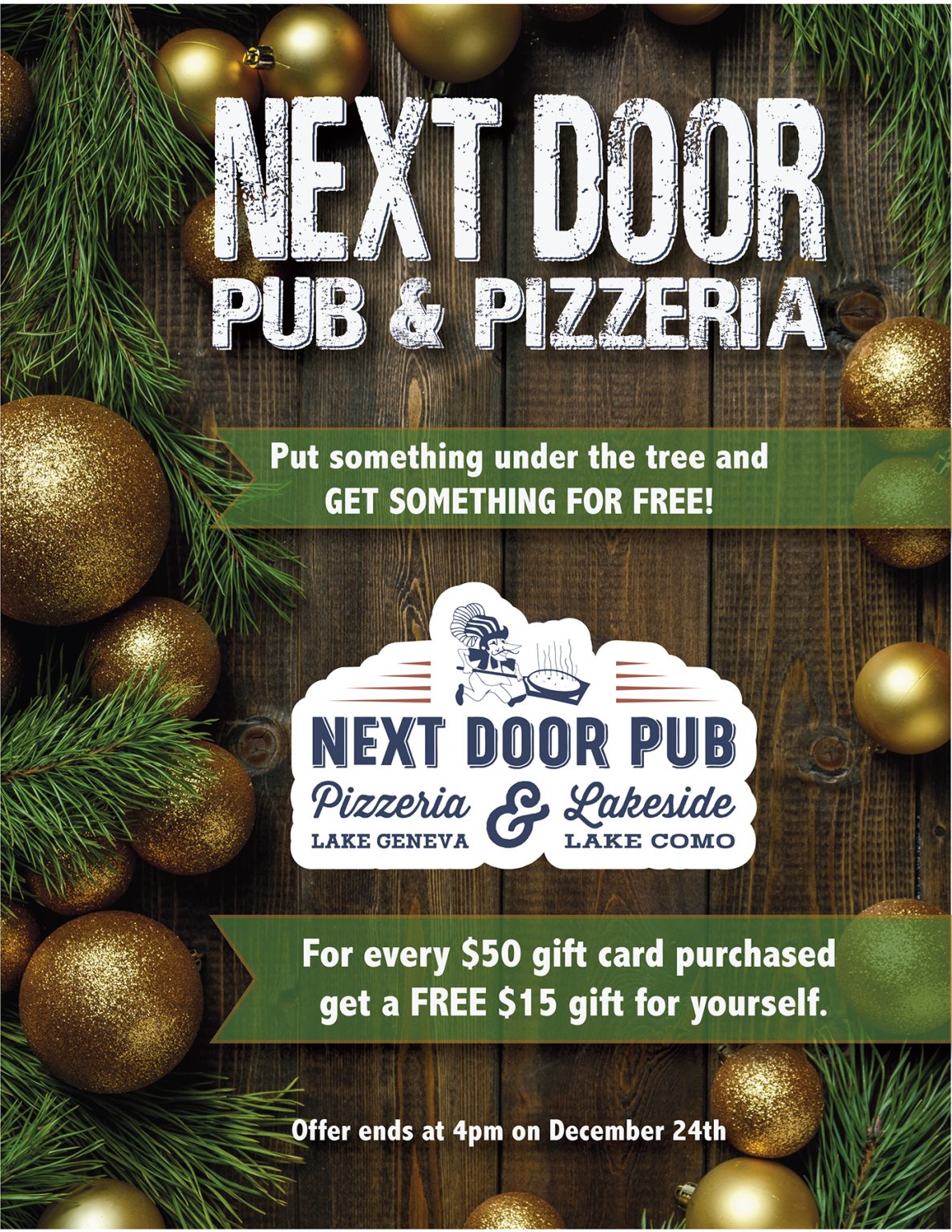 Gift Card Promo - Nextdoor Pub & Pizzeria - Serving Lake Geneva and its ...